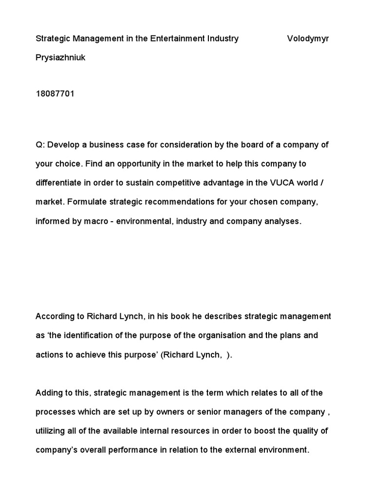 Strategic Management Essay | PDF | Strategic Management | Economies