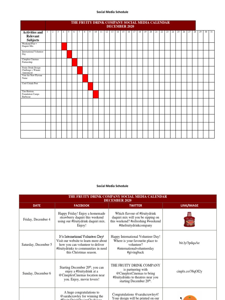 Fruity Drink Company December 2020 Social Media Calendar | PDF