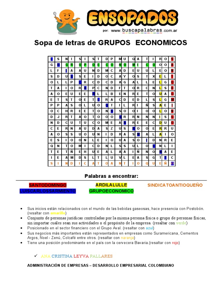 Sopa de Letras: Grupos Económicos | PDF | Colombia | Business