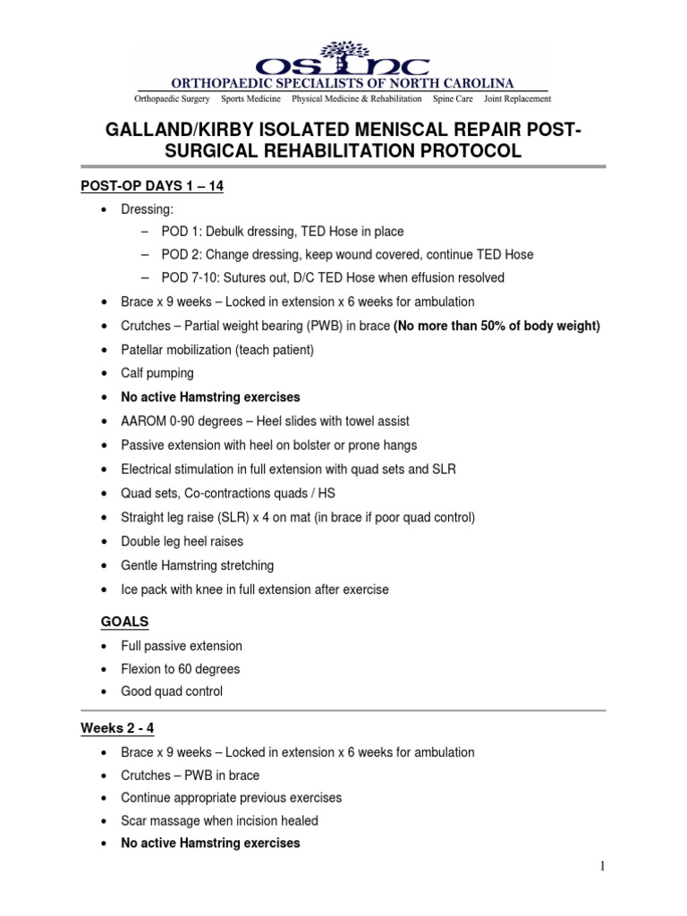 Meniscal Repair Rehab Protocol Guide | PDF | Anatomical Terms Of Motion ...