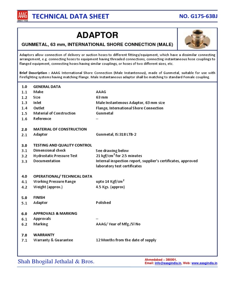International Shore Connection Adaptor 63mm | PDF | Manufactured Goods ...