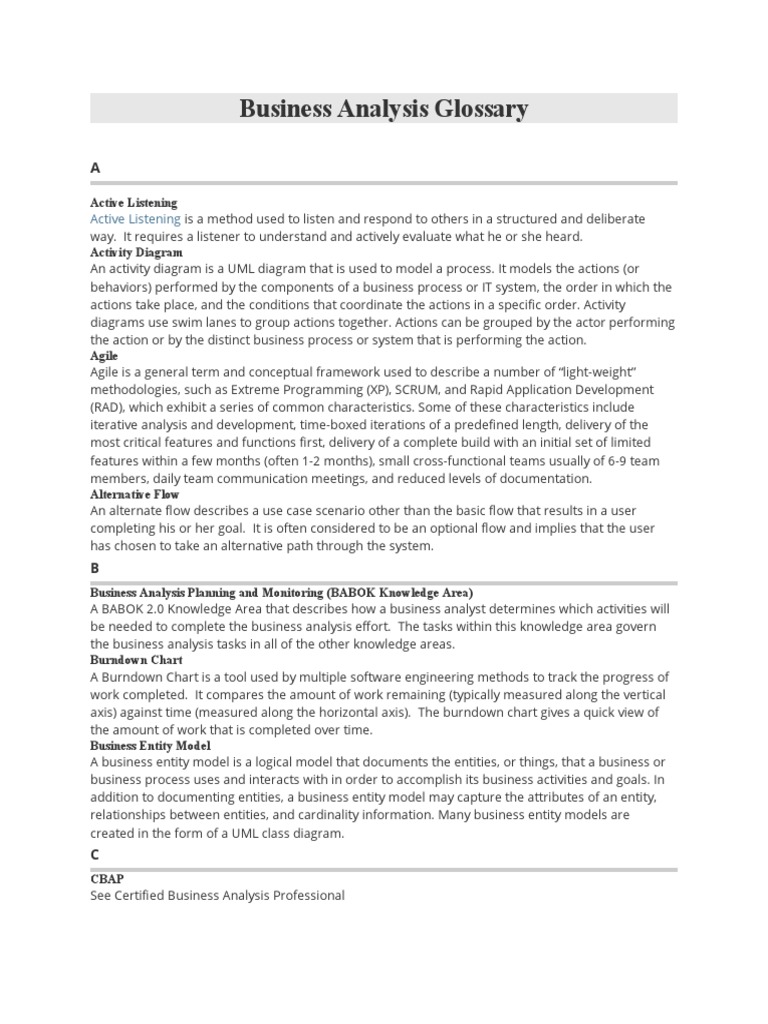 Business Analysis Glossary | PDF | Use Case | Conceptual Model