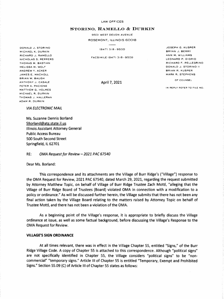 Burr Ridge's Response To Zach Mottl's Complaint | PDF | Land Lot | Area