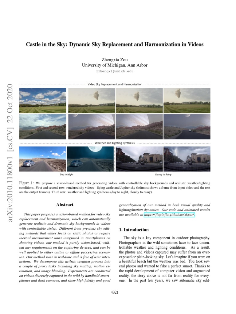 Castle in The Sky: Dynamic Sky Replacement and Harmonization in Videos ...