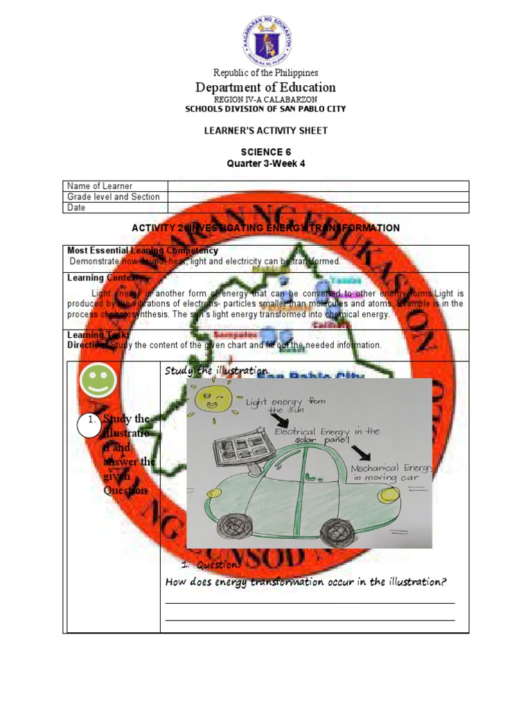 Science 6: Energy Transformation | PDF | Light | Learning