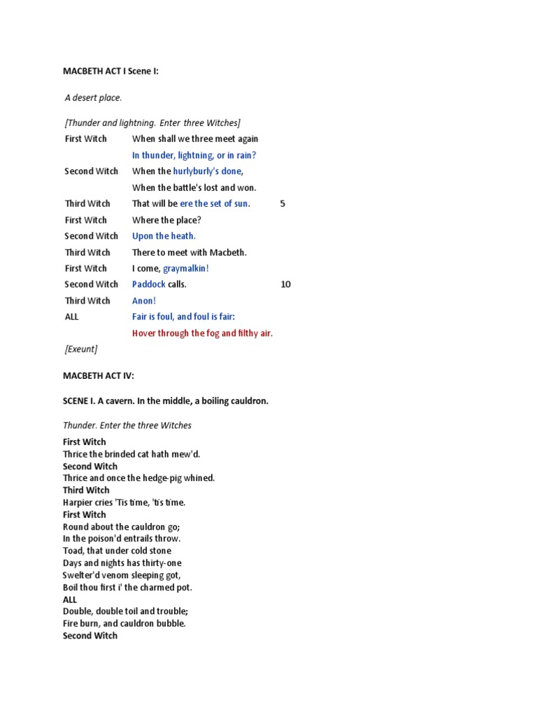 A Desert Place. (Thunder and Lightning. Enter Three Witches) | PDF ...