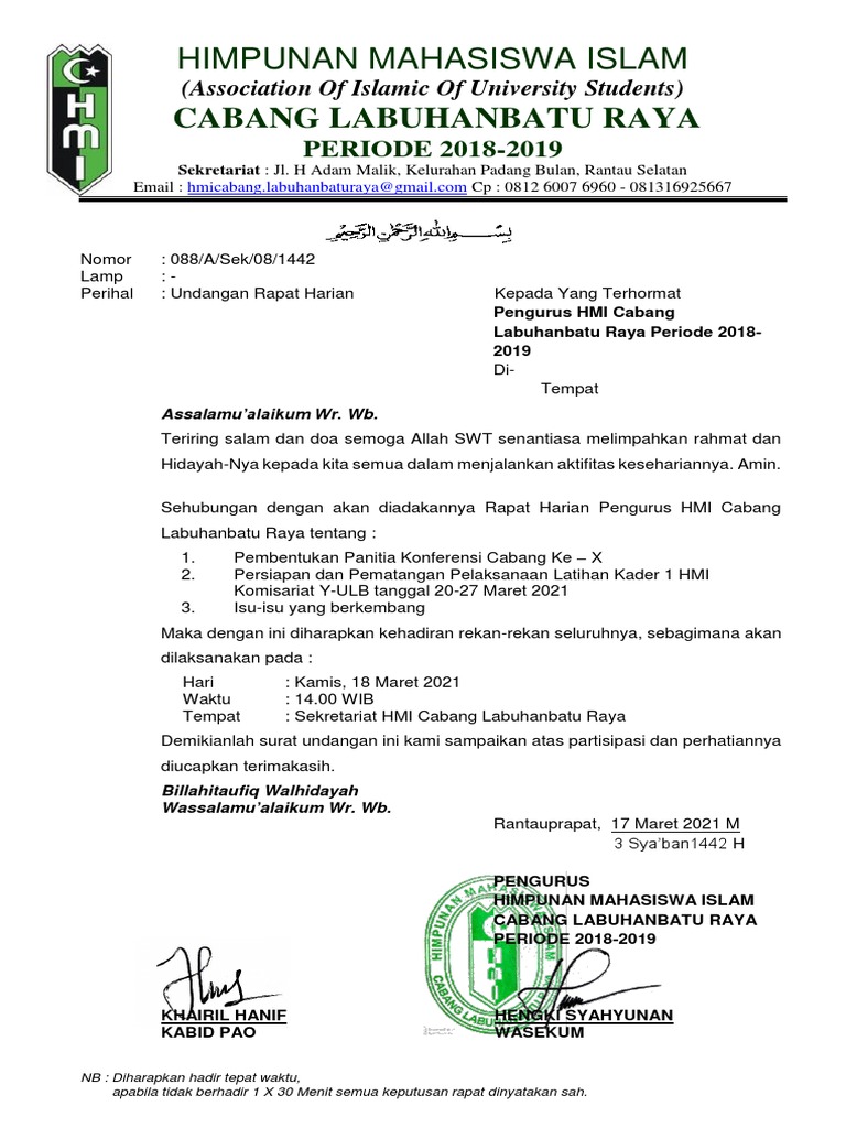 Undangan Rapat Harian | PDF