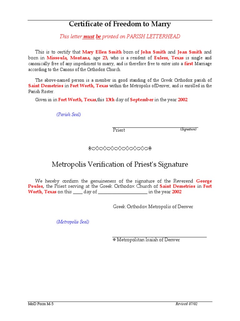Certificate of Freedom To Marry | PDF