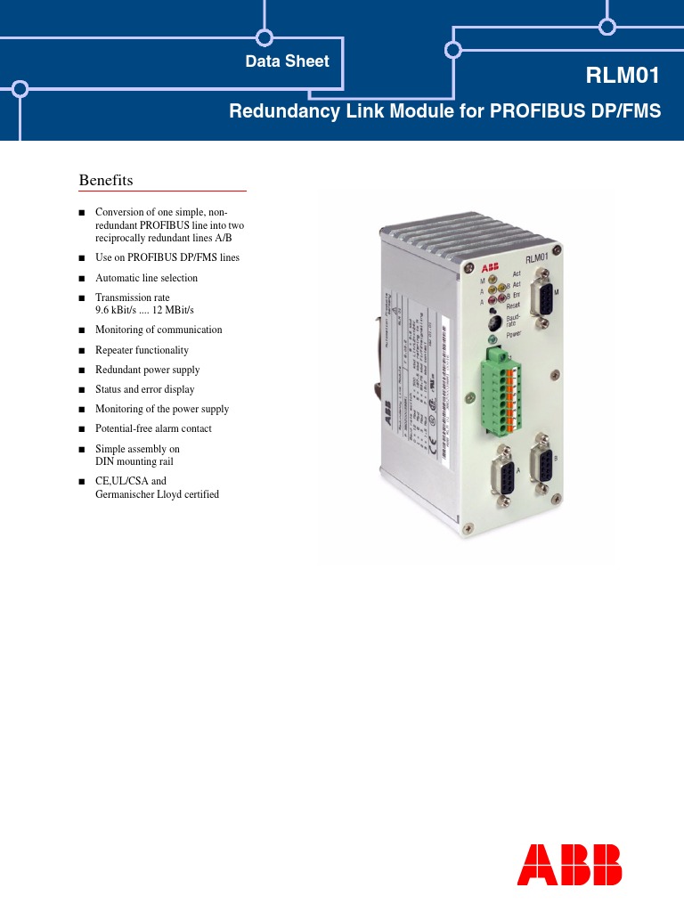 3BDD011641R0301 - en RLM01 Redundancy Link Module For PROFIBUS DP FMS Data Sheet | PDF | Bit ...