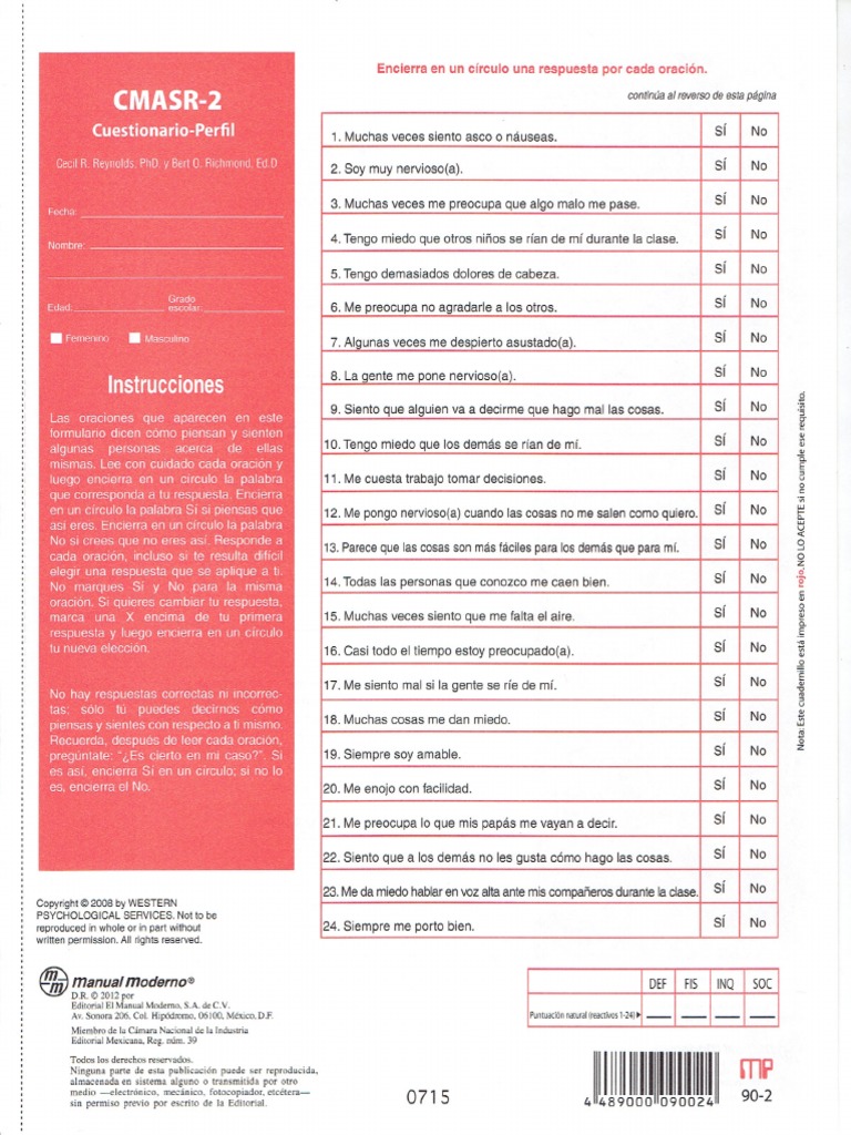 CMASR-2 - Cuestionario Perfil | PDF