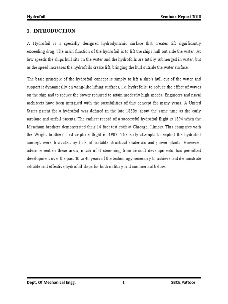 Hydrofoil Seminar Report 2010 | PDF | Lift (Force) | Vortices