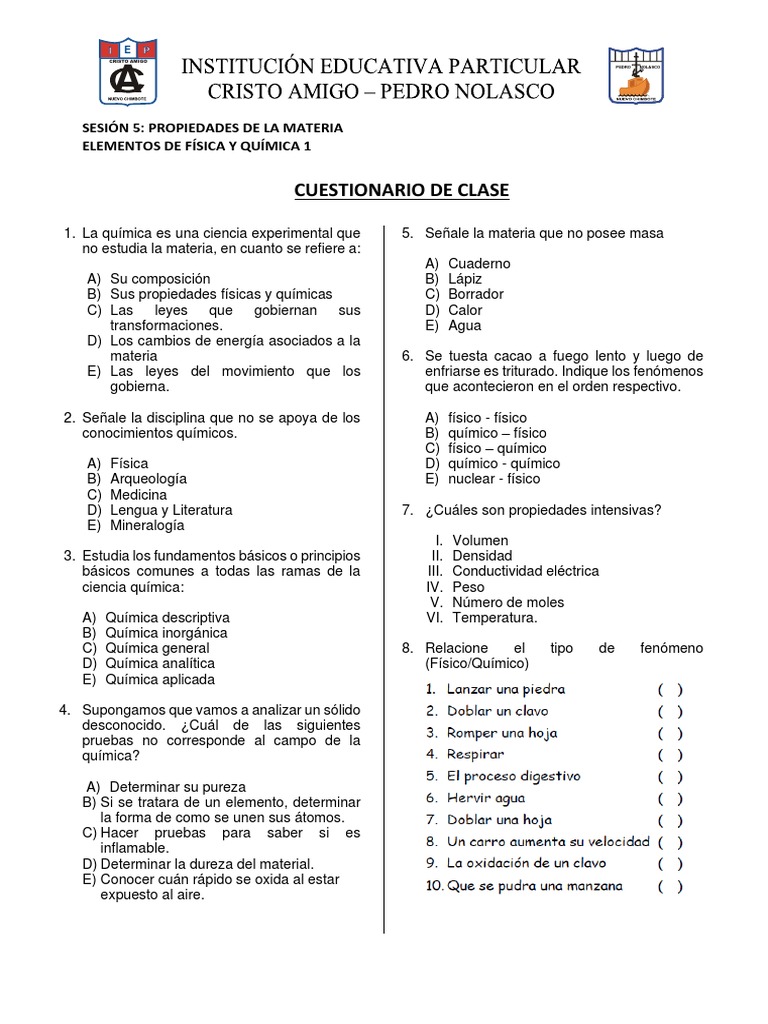 CUESTIONARIO DE CLASE Sesión 5 | PDF | Importar | Química