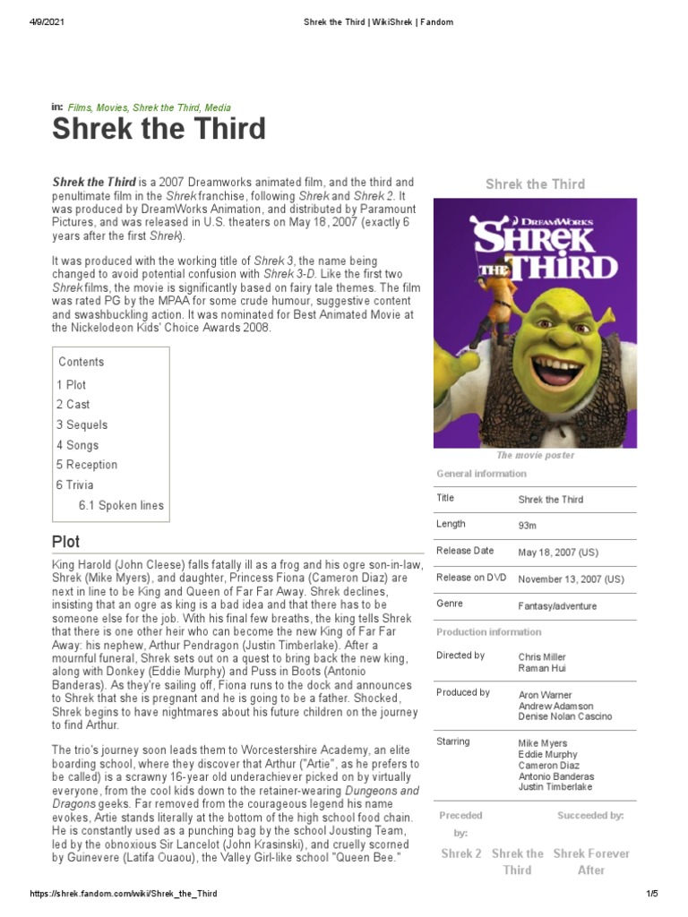 Shrek The Third - WikiShrek - Fandom | PDF