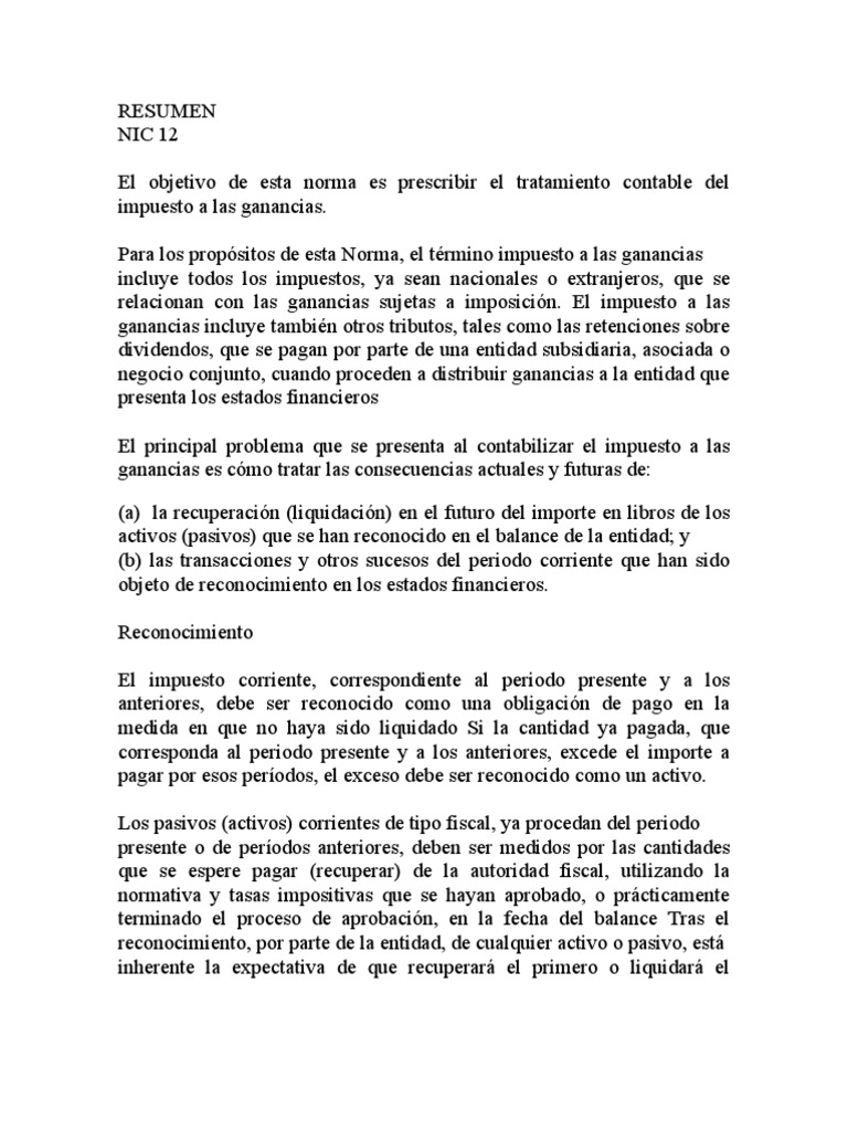 Resumen Nic 12 | Descargar gratis PDF | Sociedad de responsabilidad ...