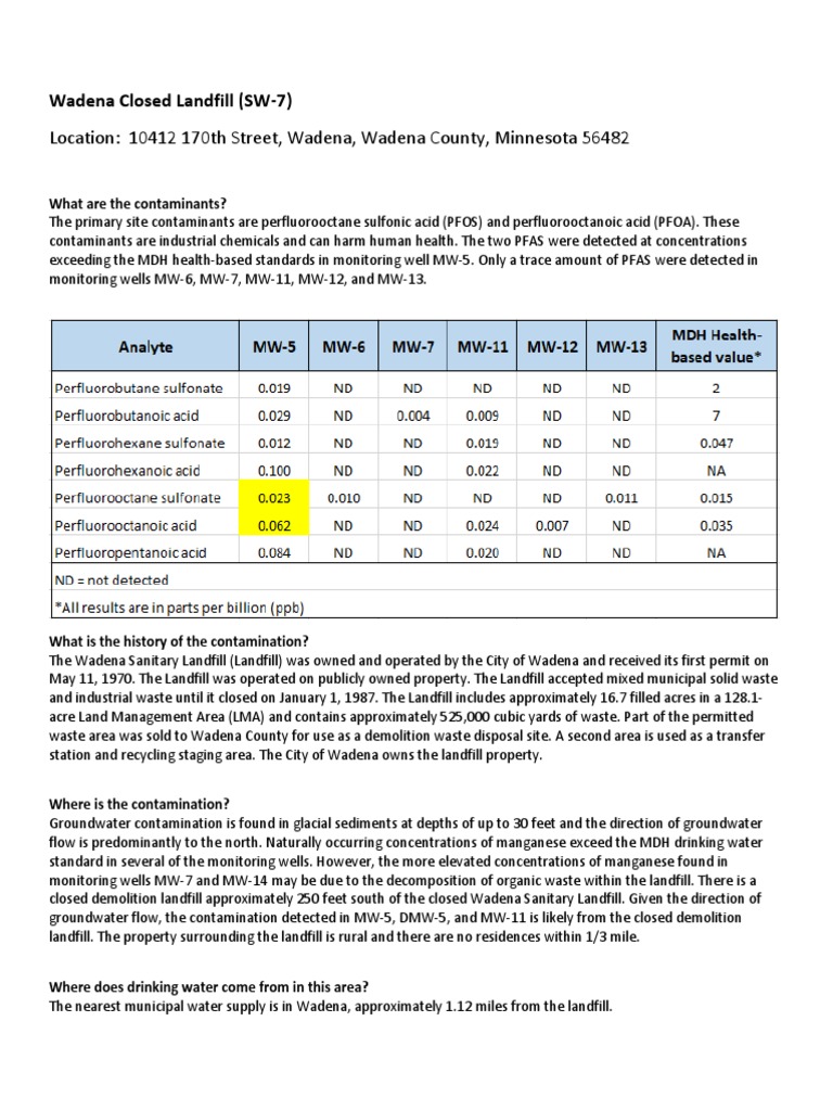 Wadena Closed Landfill | PDF | Groundwater | Landfill