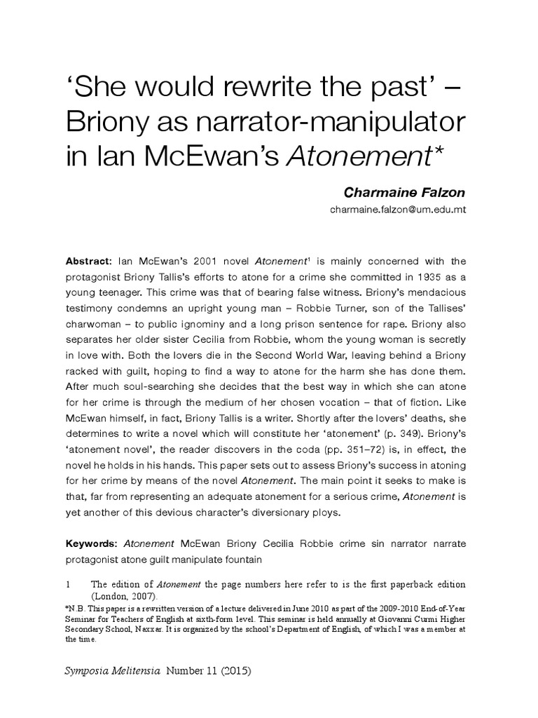 Briony's Manipulation Through Fiction: An Analysis of the Protagonist's ...