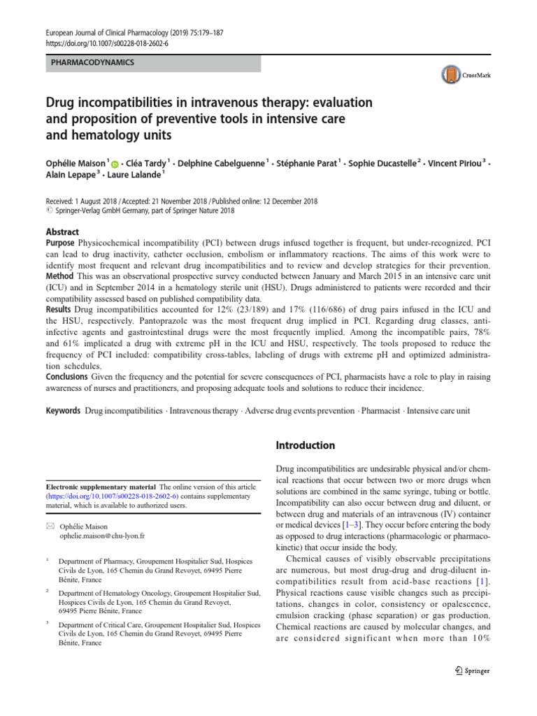Drug Incompatibilities in Intravenous Therapy Evaluation and ...