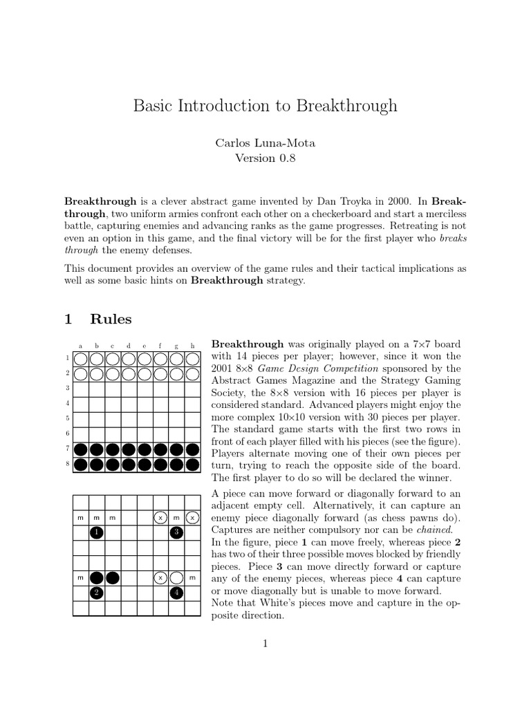 Basic Introduction To Breakthrough: 1 Rules | PDF | Chess | Military