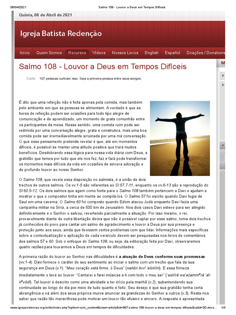 Salmo 108 - Louvor A Deus em Tempos Difíceis | PDF | Salmos | Davi