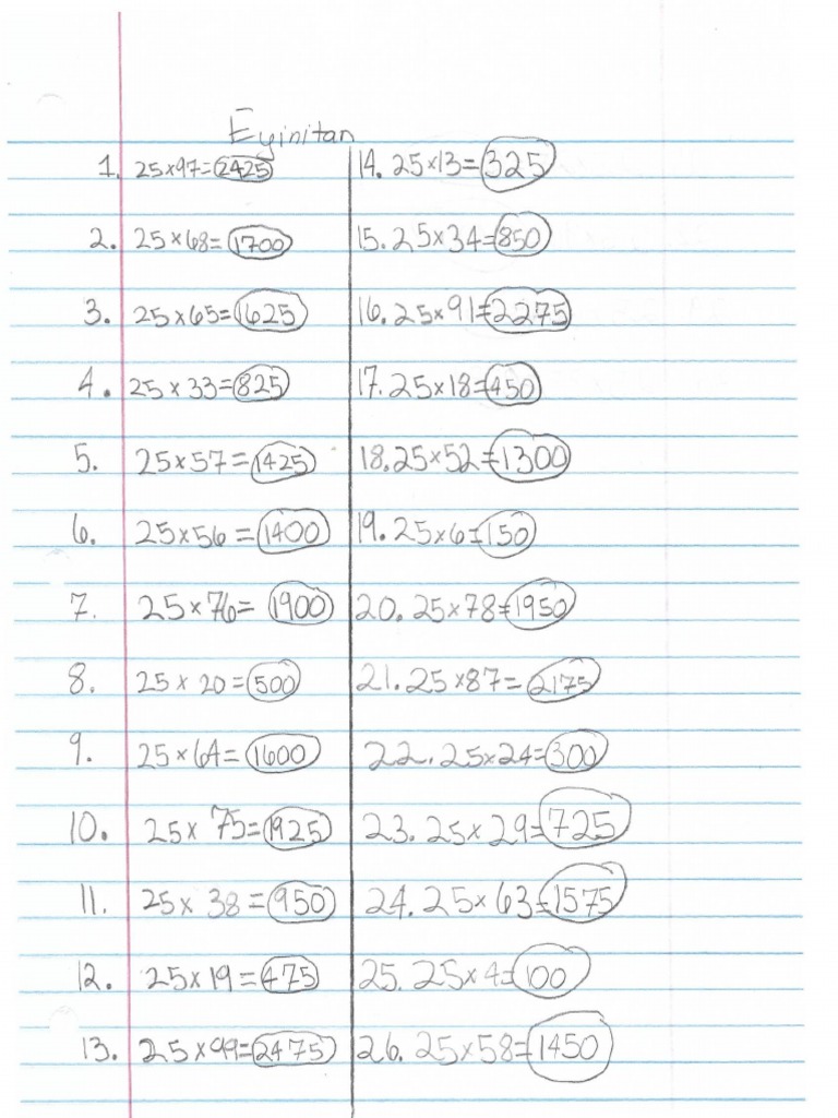Multiply by 25 Worksheet | PDF