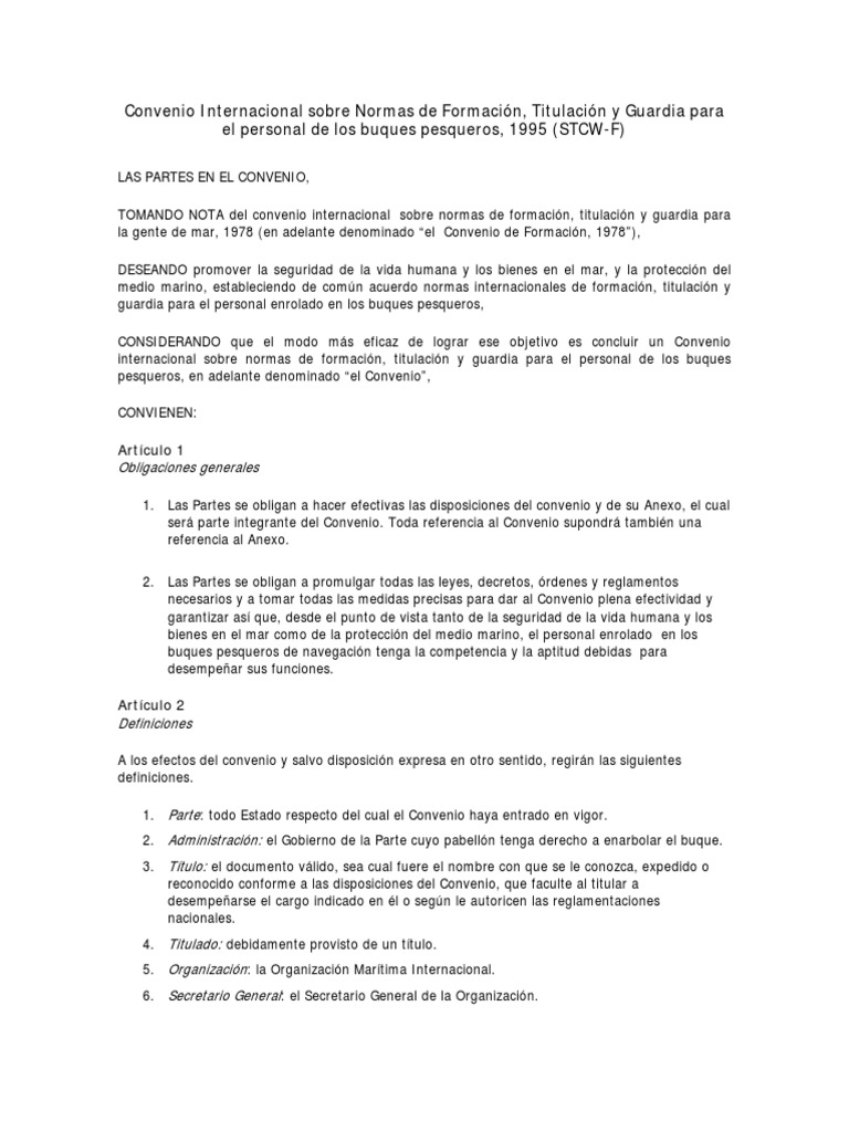 Convenio Guardias Buques Pesca STCW F - 1995 2 | PDF | Tratado | Buques
