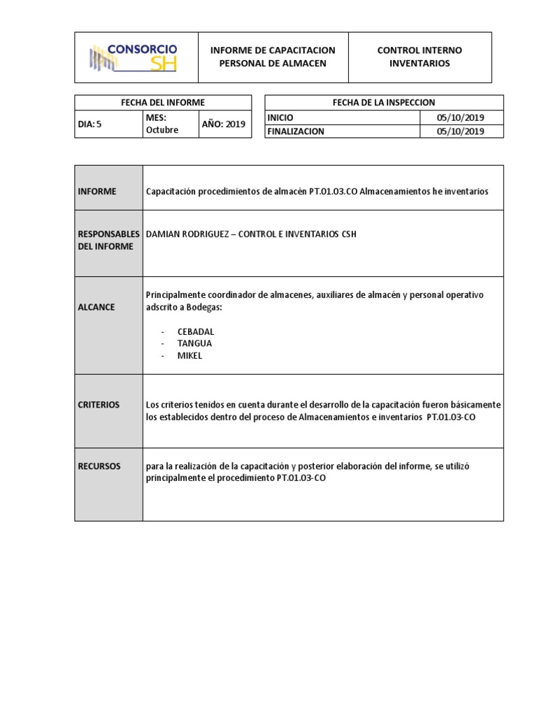 Informe de Capacitación en Almacenes | PDF | Almacén | Business