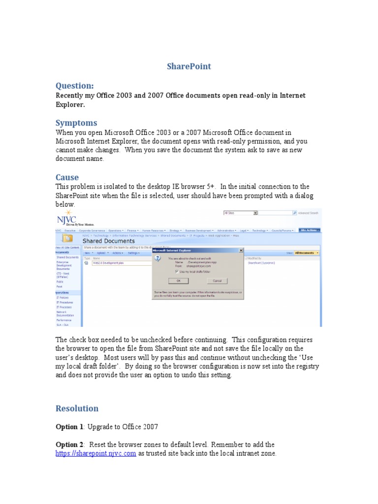 Fix Read-Only Office Docs in IE | PDF | Computers