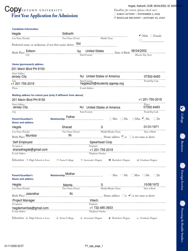 Georgetown Undergraduate Admissions Application | PDF | University And ...