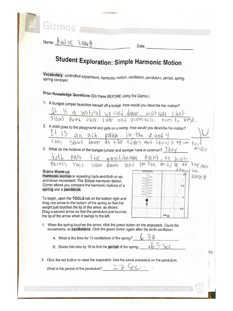 Student Exploration Simple Harmonic Motion | PDF