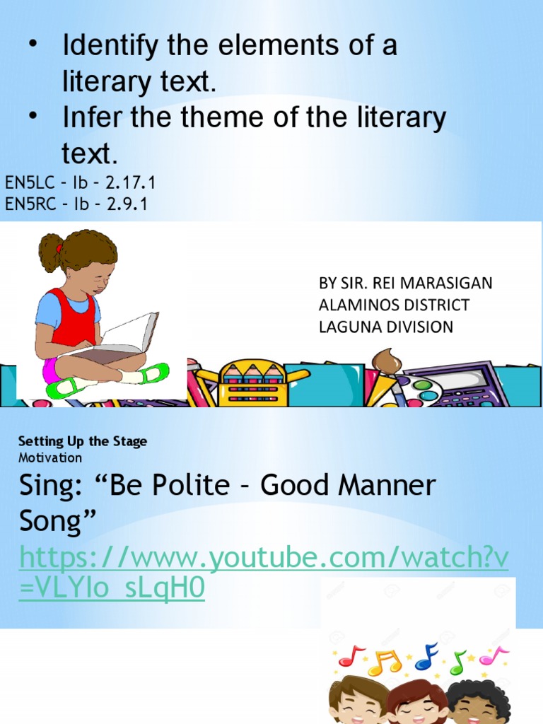 ENG 5 Q1, W2, D1 Identify The Elements of A Literary Text. by Sir Rei ...