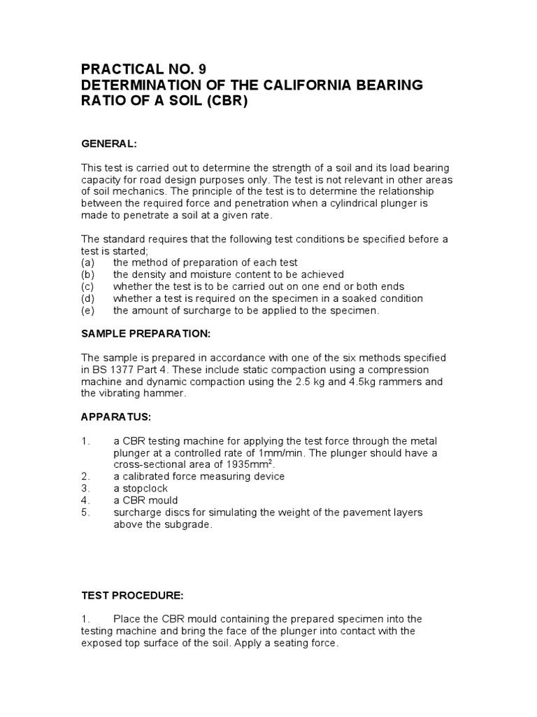 Practical No. 9 (CBR) | PDF | Mechanical Engineering | Applied And ...