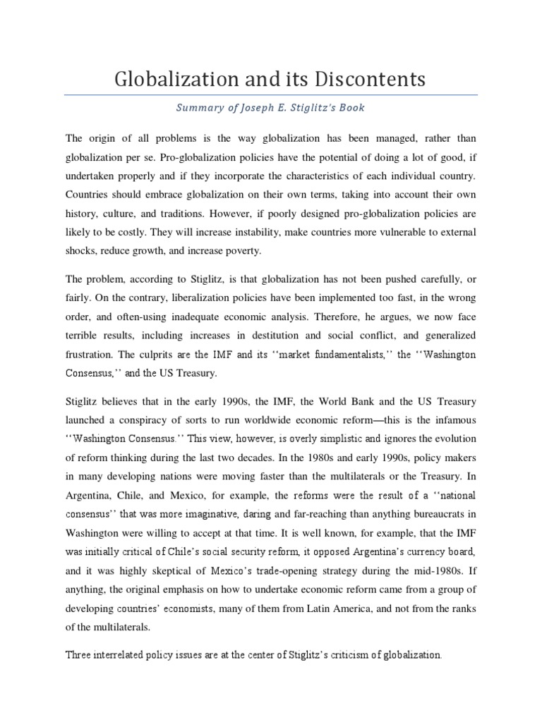 Stiglitz on Globalization's Flaws | PDF | Joseph Stiglitz ...