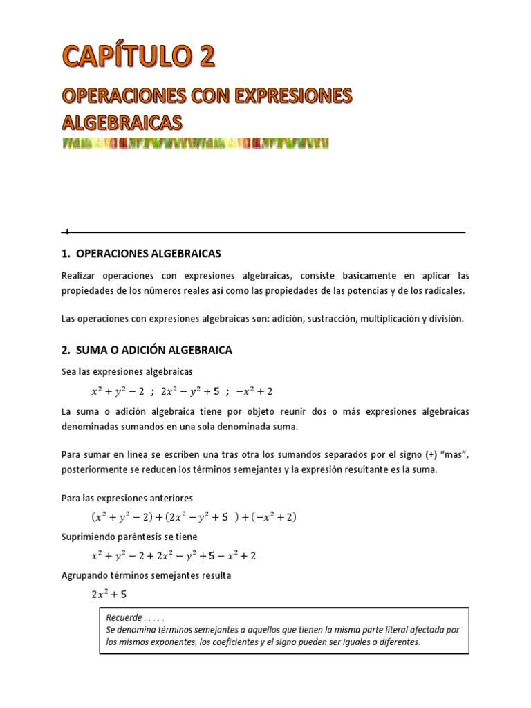 Álgebra: Operaciones Básicas | PDF | División (Matemáticas) | Sustracción