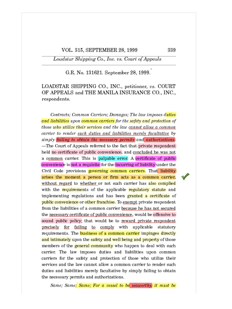Loadstar Shipping Co., Inc. vs. Court of Appeals (1999) | PDF | Common ...
