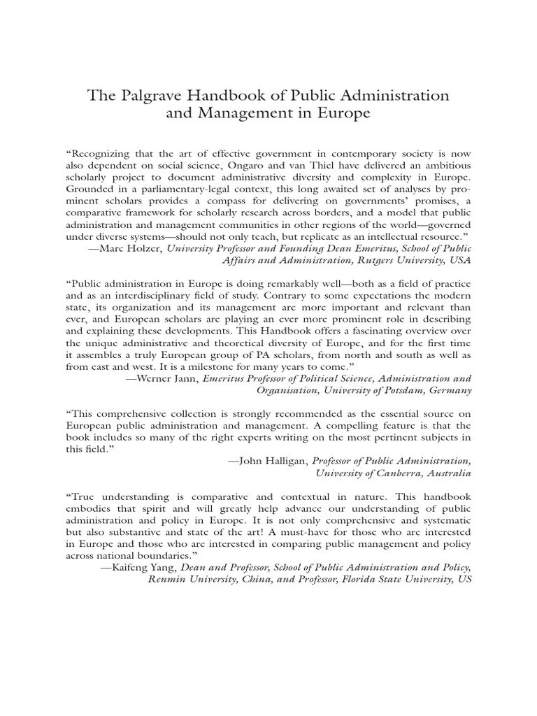 The Palgrave Handbook of Public Administration and Management in Europe ...