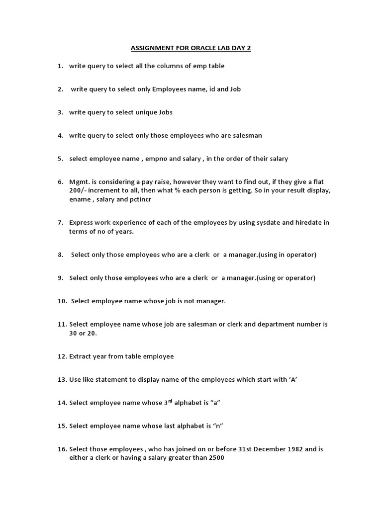 Assignment For Oracle Lab Day 2 | PDF | Data Management | Databases