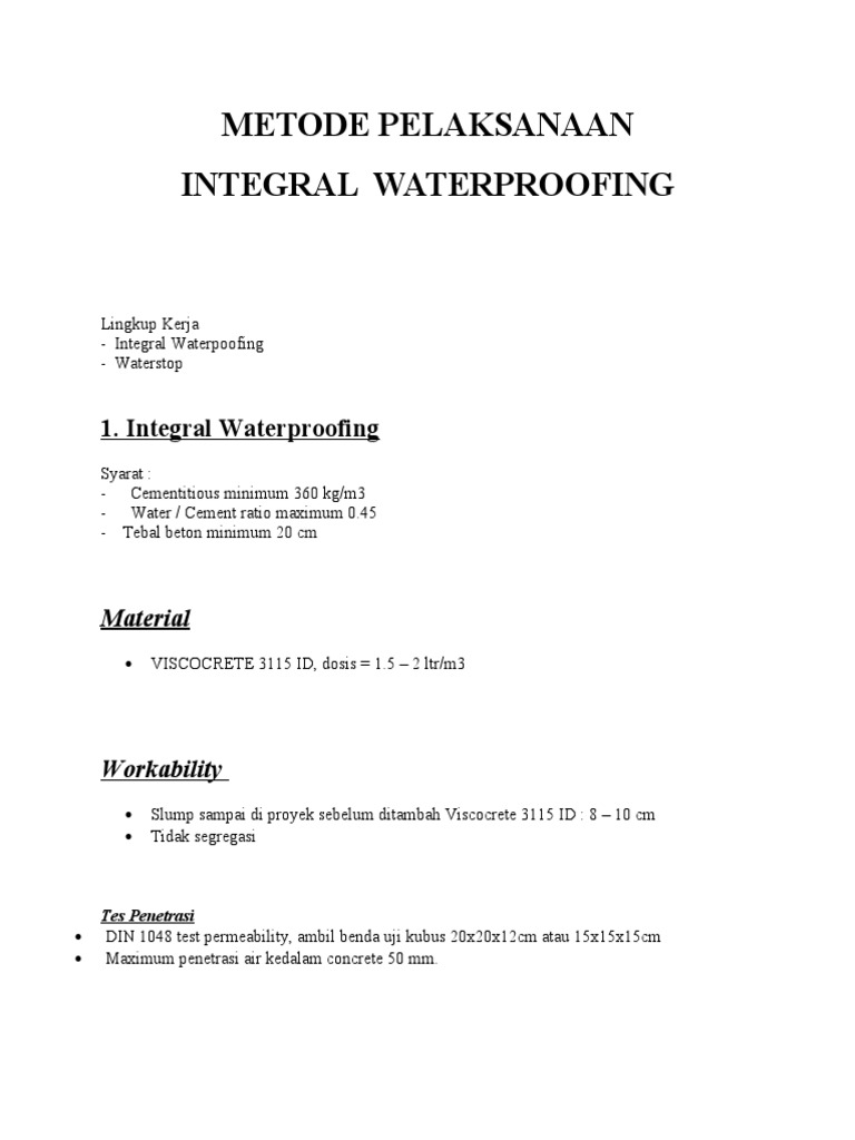 Metode Waterproofing Beton Integral | PDF | Griya & Taman | Teknologi ...
