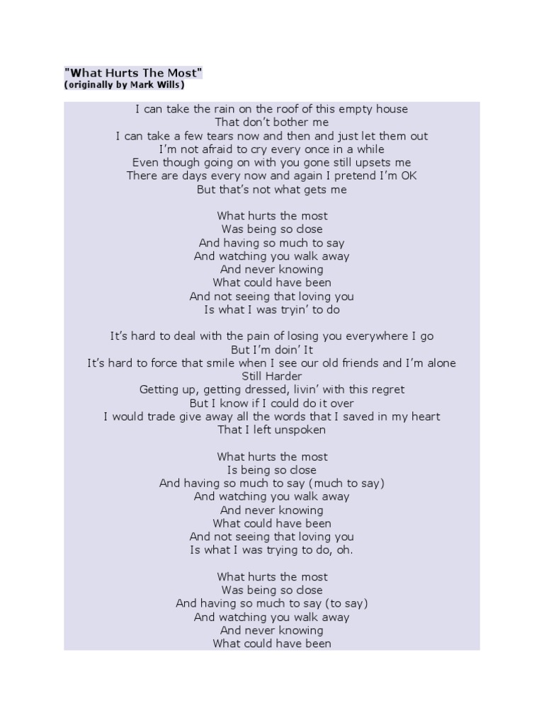 "What Hurts The Most": (Originally by Mark Wills) | PDF
