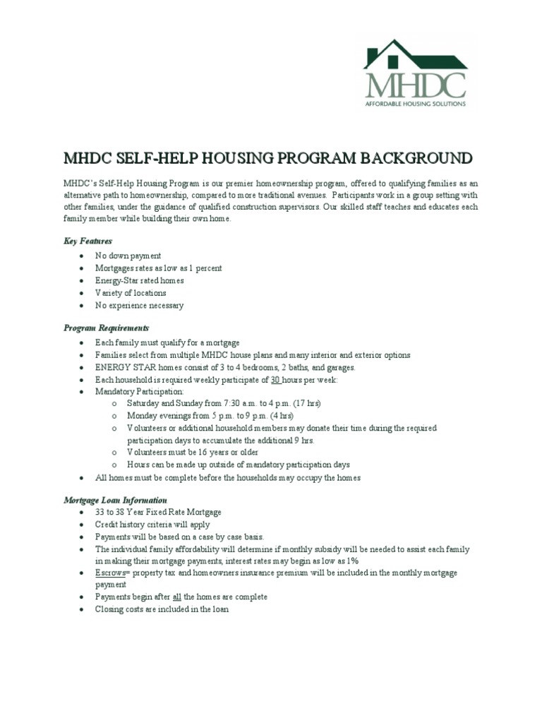 MHDC Self-Help Housing Fact Sheet | PDF | Mortgage Loan | Human Development