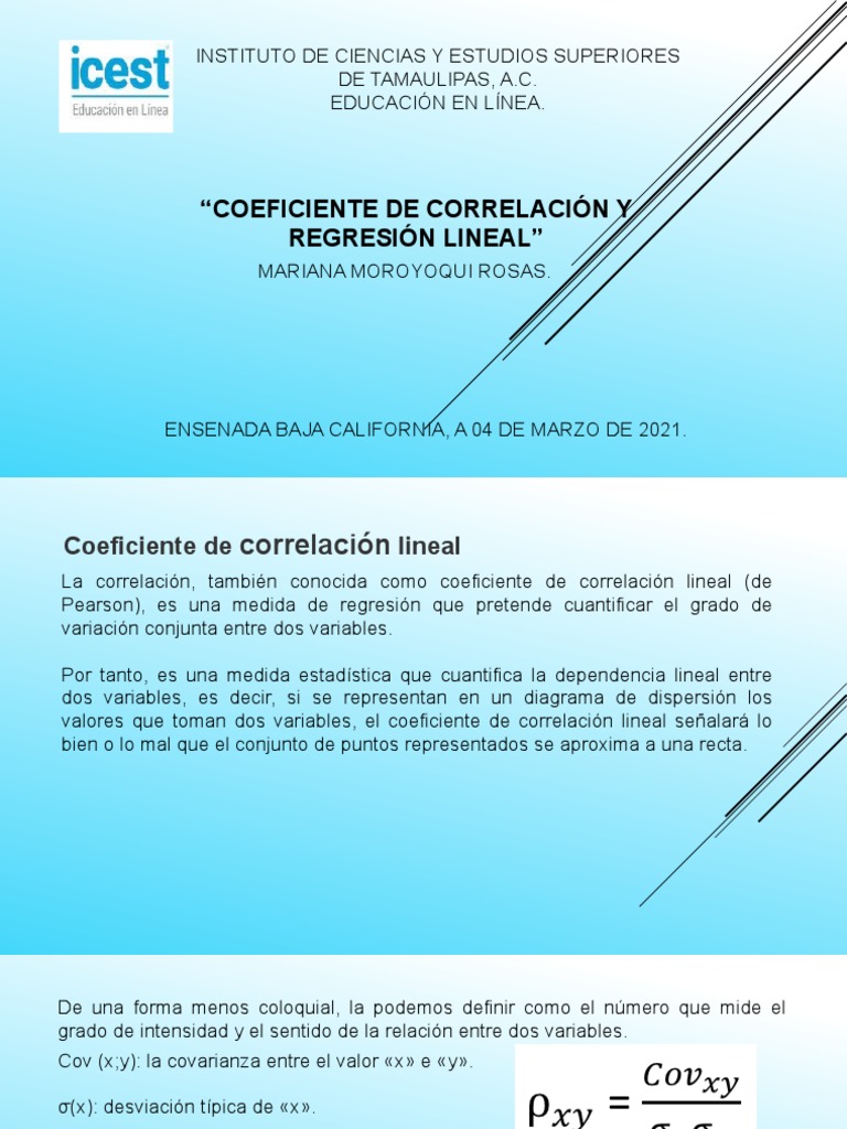 U 2.2 “Coeficiente de Correlación y Regresión Lineal” | PDF | Covarianza | Correlación y dependencia