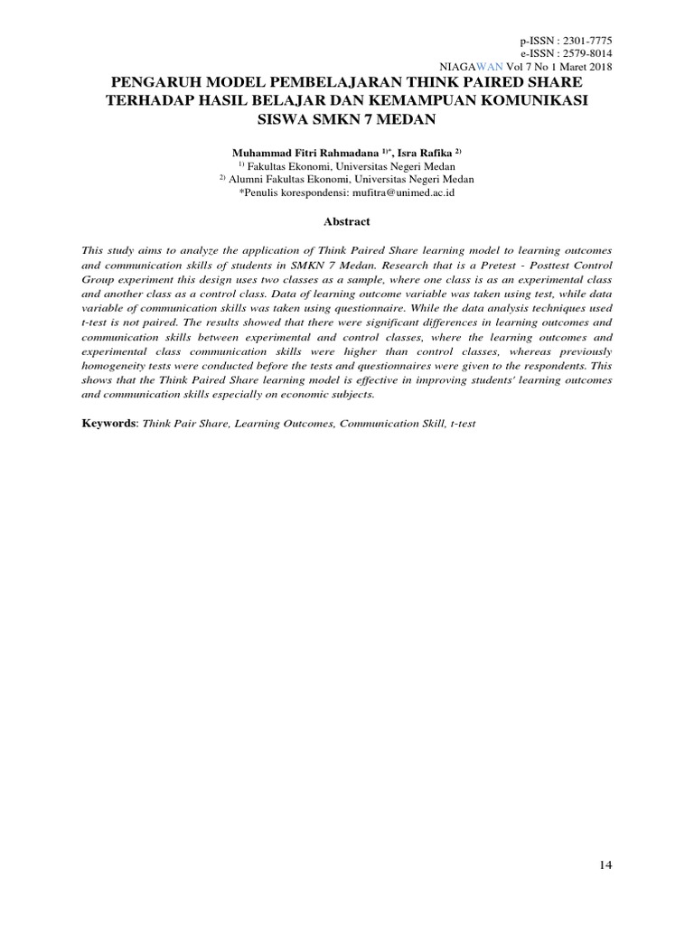 Pengaruh Model Pembelajaran Think Paired Share | PDF