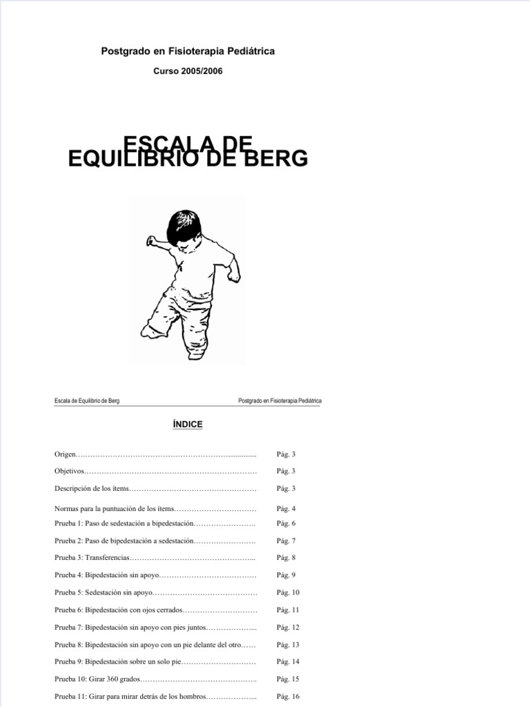 Equilibrio funcional en niños: Escala de Equilibrio de Berg | PDF ...