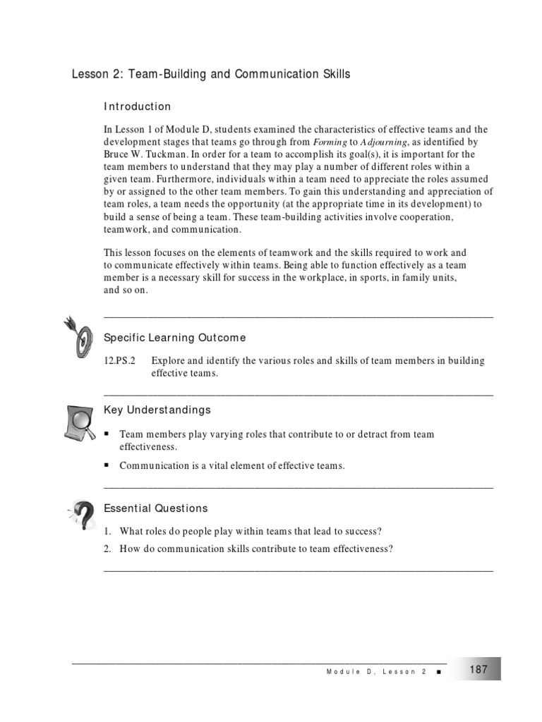Lesson 2: Team-Building and Communication Skills | PDF | Team Building ...