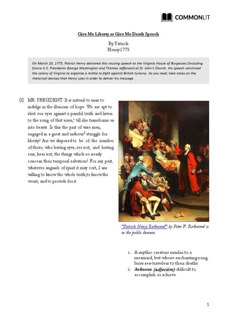 Give Me Liberty or Give Me Death Speech: "Patrick Henry Rothermel" | PDF