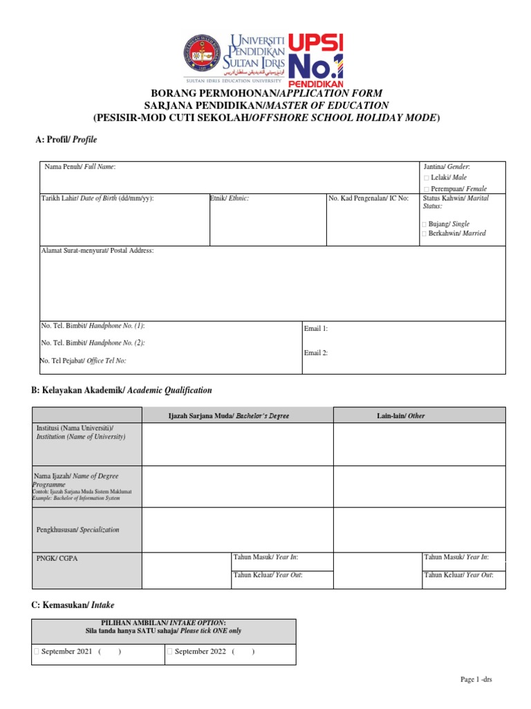 Borang Permohonan Surat Tawaran Upsi | PDF