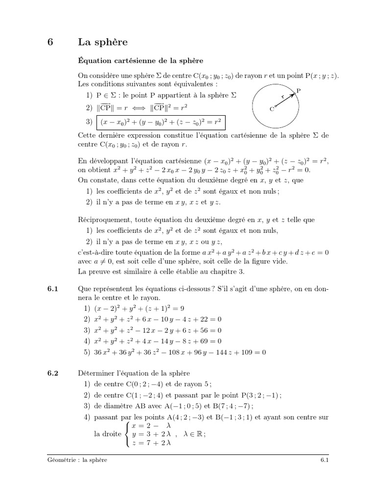 Équations de la sphère et tangentes | PDF | Sphère | Mesure géométrique