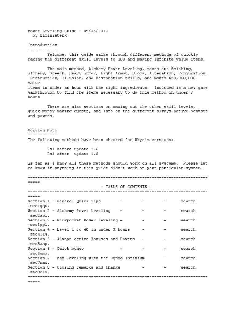 Skyrim Power Leveling Techniques | PDF | Nature | Leisure