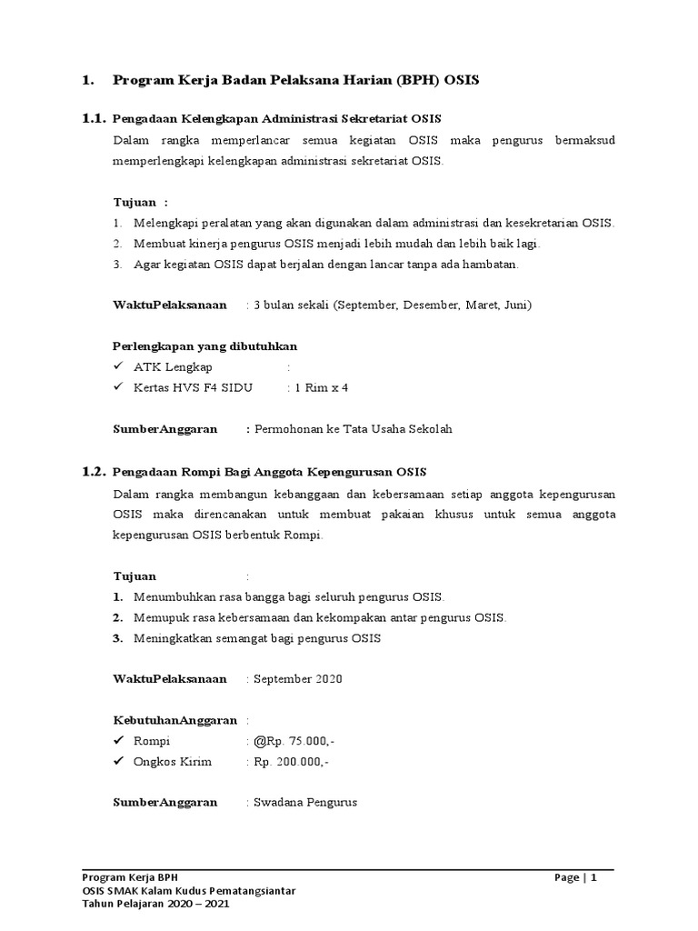 Program Kerja BPH 2020-2021 - Fix | PDF