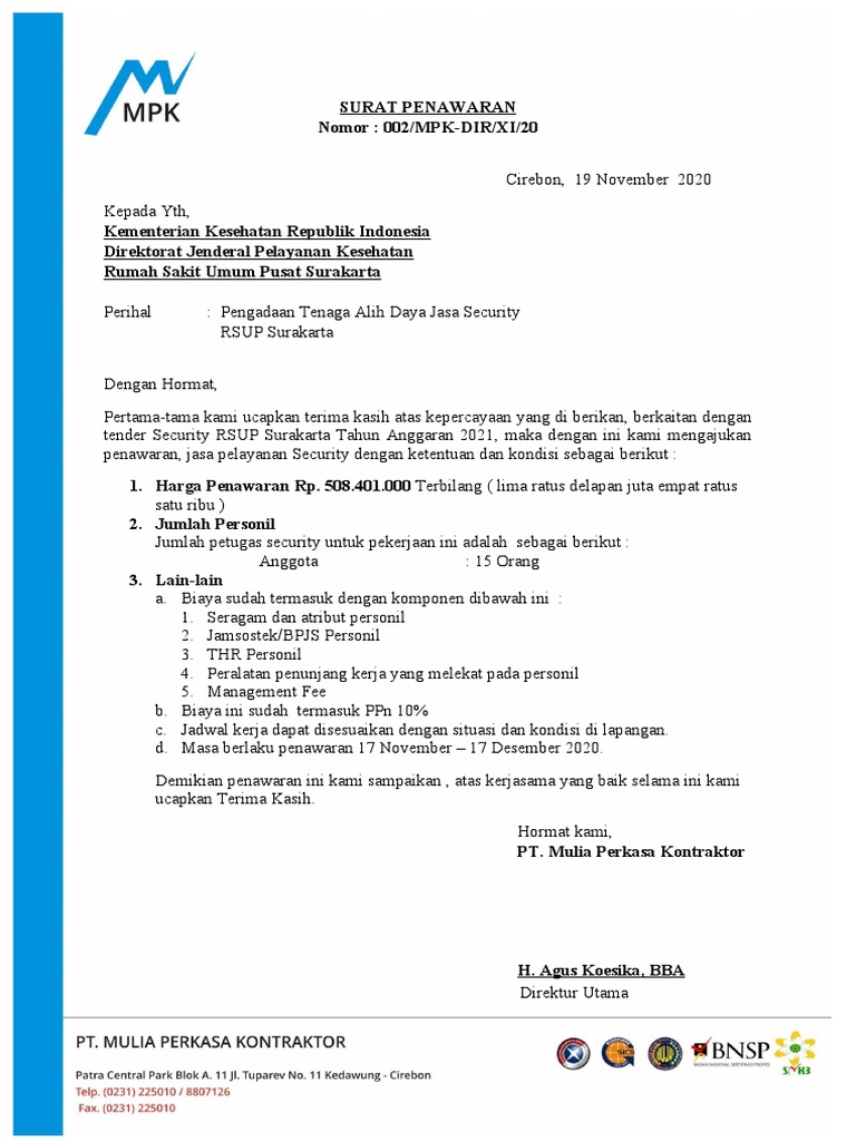 Penawaran Jasa Security RSUP Surakarta | PDF