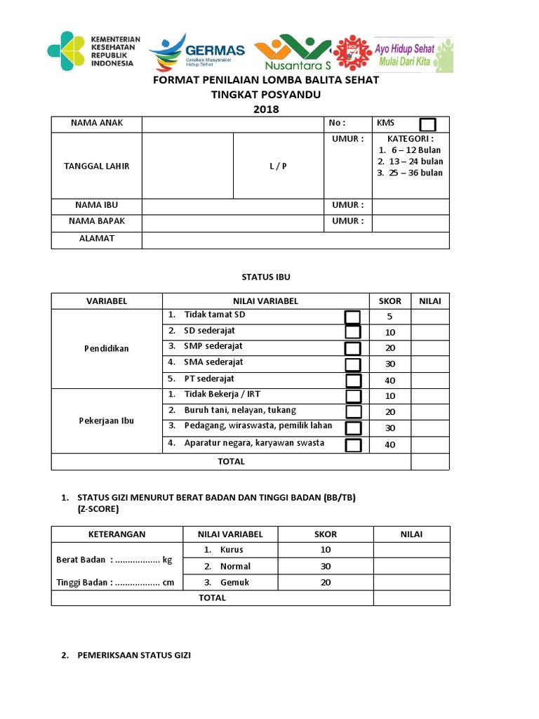 Format Penilaian Lomba Balita Sehat | PDF Format Penilaian Lomba Balita Sehat | PDF